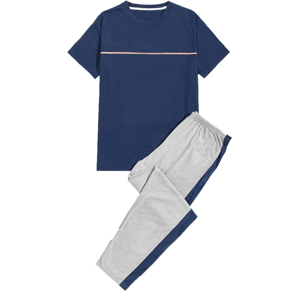 Men Casual 2 Pc Set Tracksuit Short Sleeve Jogging Running Sport T ...