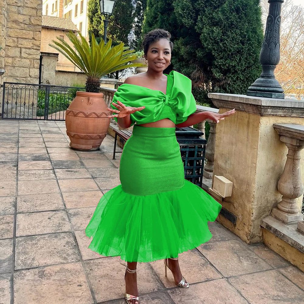 Ontinva Skirt Sexy Pleated Mermaid Midi Party Mesh Women's 2 Pieces Set ...