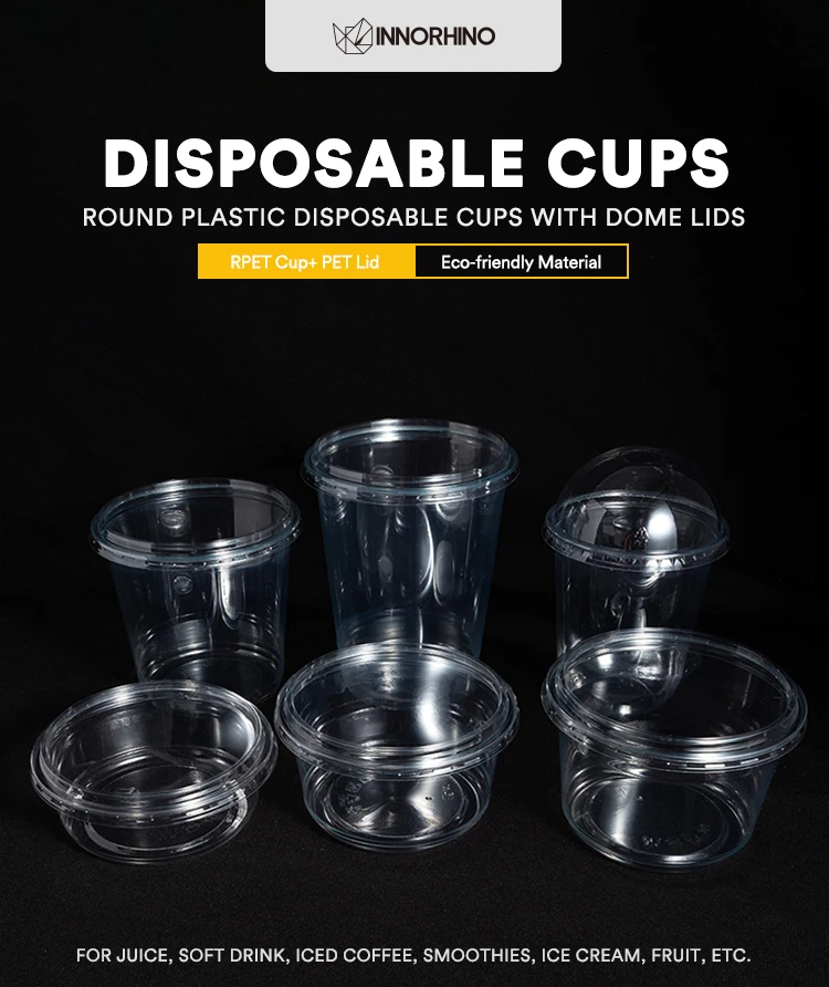 Round Plastic Ice Cream Disposable Cups With Dome Lids INNORHINO ...