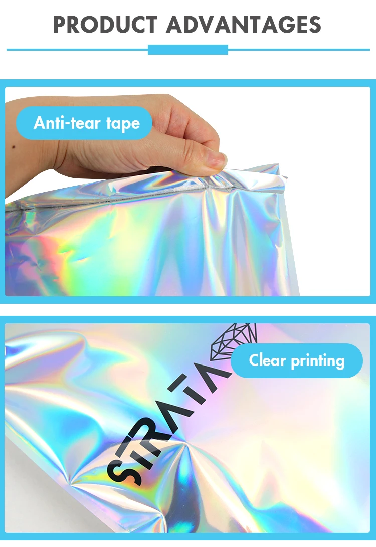 Customized logo Plastic Rainbow Packaging Holographic Envelope Zip Bags ...