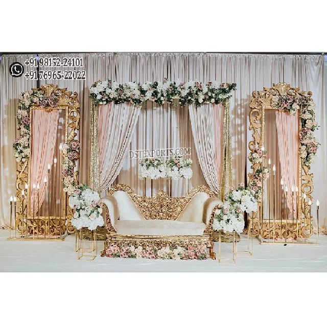Stunning Walima Stage Decor Golden Frame Trending Photo Frames For ...