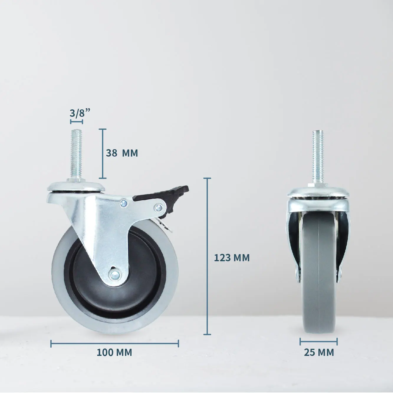 Trolley Use 100mm Pvc Wheel Roller 3/8" Threaded With Stopper - Buy 4 ...