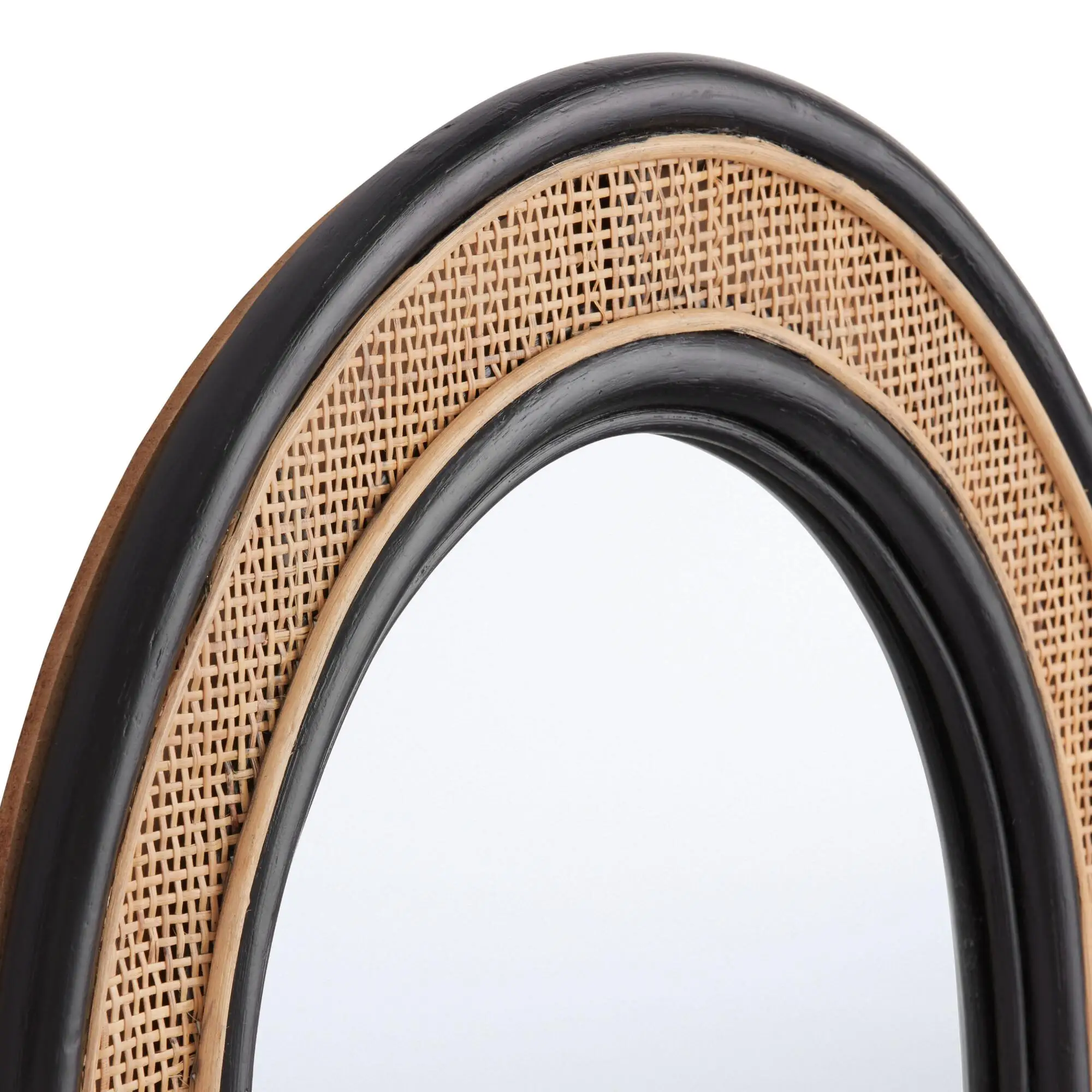 Black And Natural Rattan Arch Wall Mirror Woven Mirror For Wall Decor ...