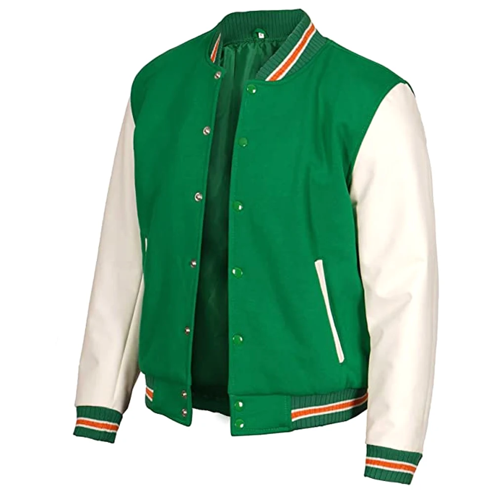 Varsity Jacket Men With Leather Sleeves - Casual High School Letterman ...