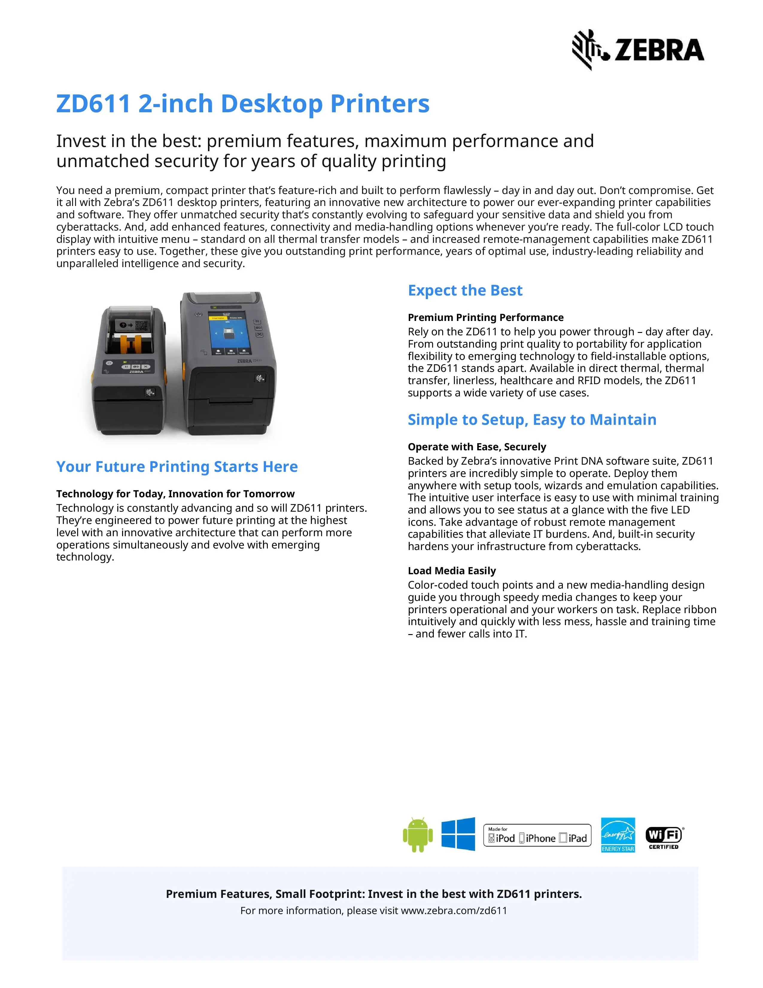 ZD611-Next Generation Compact 2\" Mini Desktop Printer Premium Direct ...