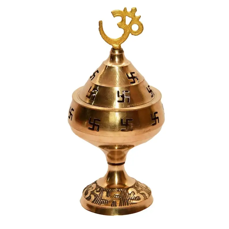 Brass Jali Akhand Jyoti Deep with Cover and Om Diya Oil Lamp Handmade ...