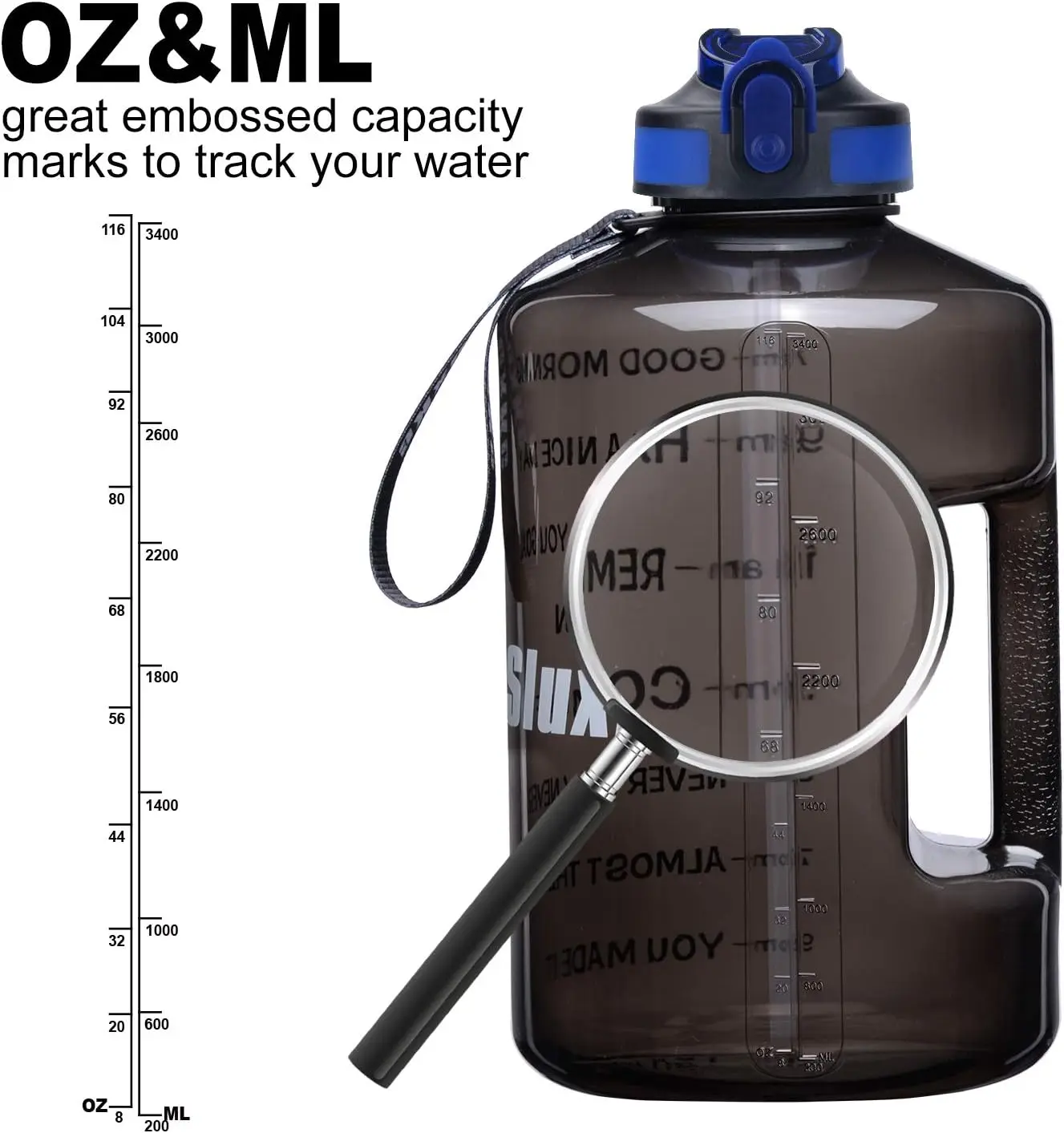 3.78L/2.2L Water Bottle Motivational Sports Water Bottle with Time Marker, BPA Free, Leakproof ...