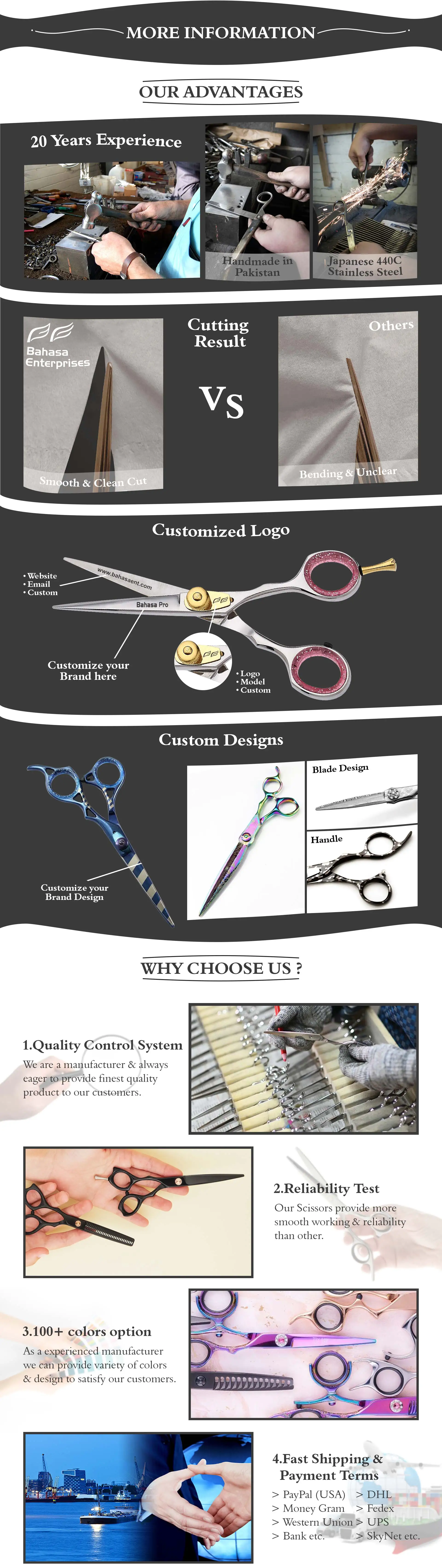 Barber Scissors Japanese Steel 6 And 6.5 Inches Hair Scissors Titan ...