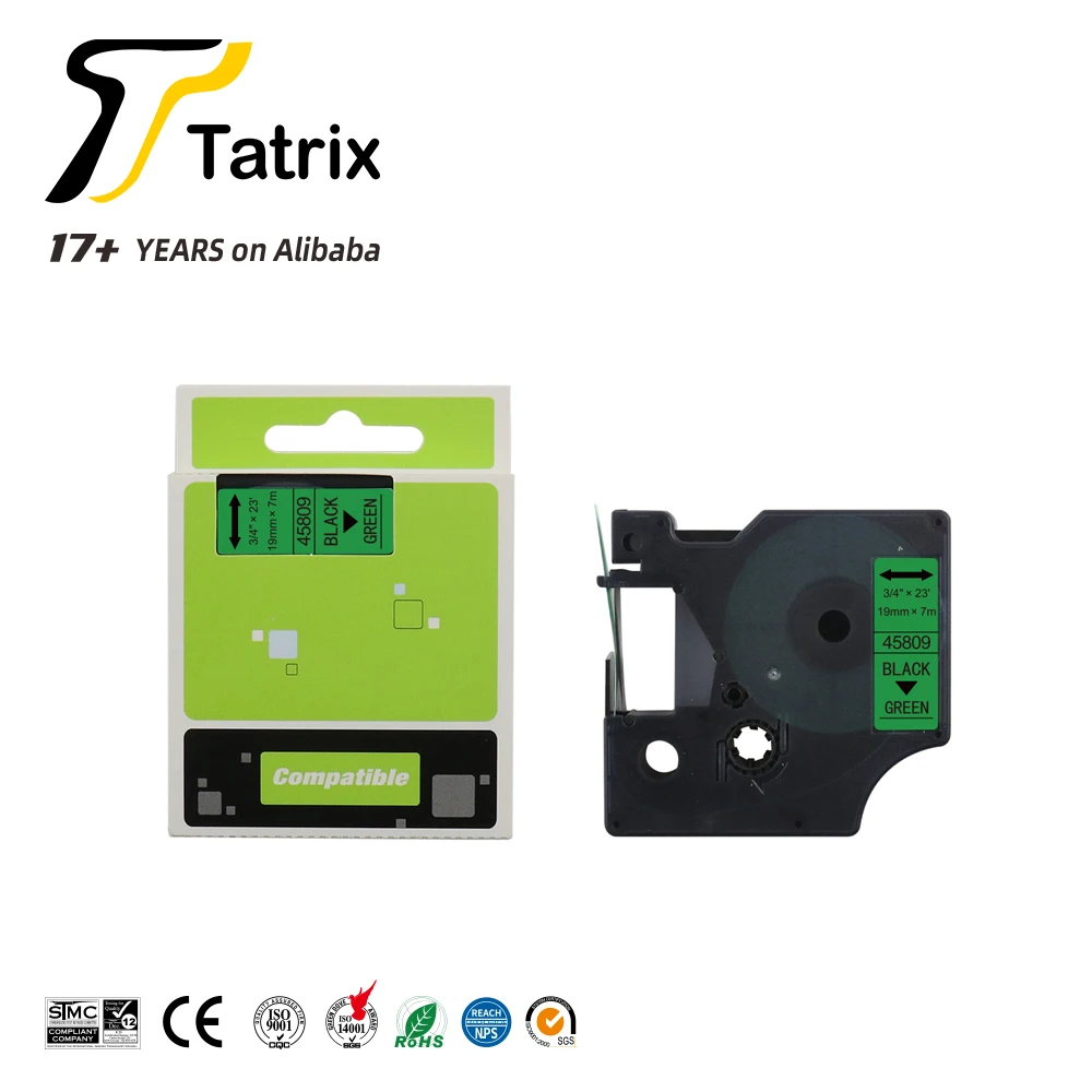Tatrix 19mm Black On Green Compatible Label Tape Cartridge 45809 For ...