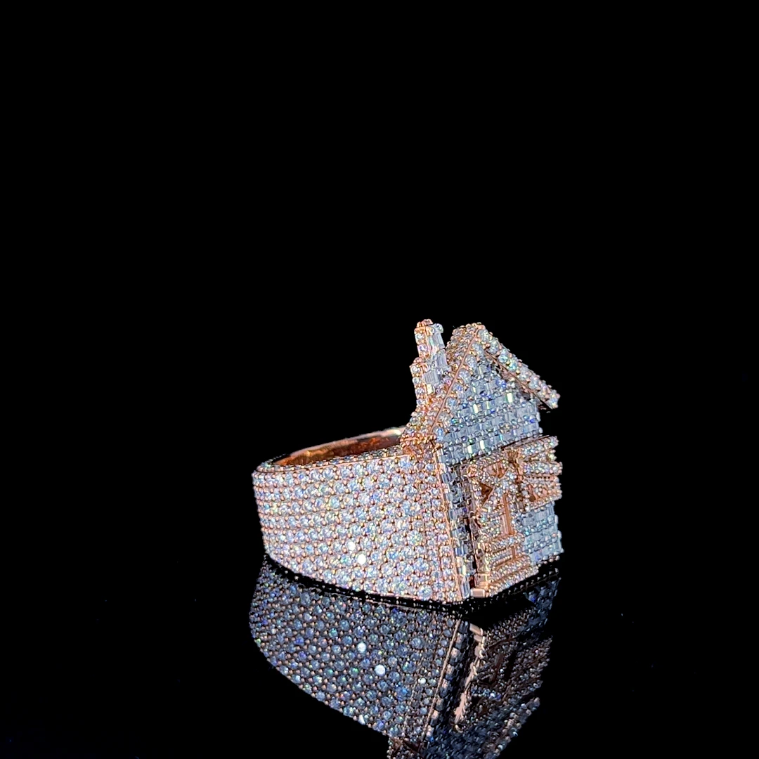 Natural Vvs Moissanite Diamond Trap House Ring Men's Iced Out Hip Hop ...