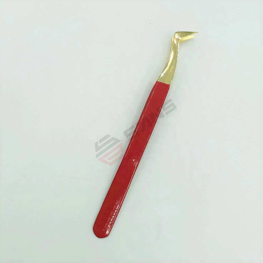 Red Gold Tip Color Coated Private Label Stainless Steel Lash Tweezers ...