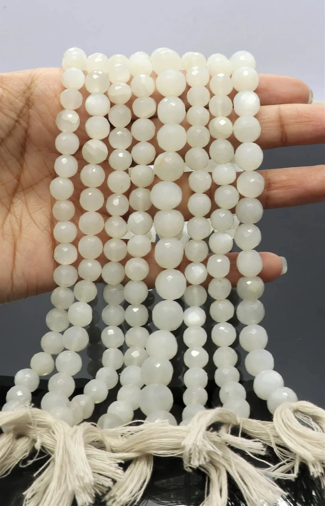 Natural White Moonstone Faceted Round Ball Beads,7-8mm White Moonstone ...