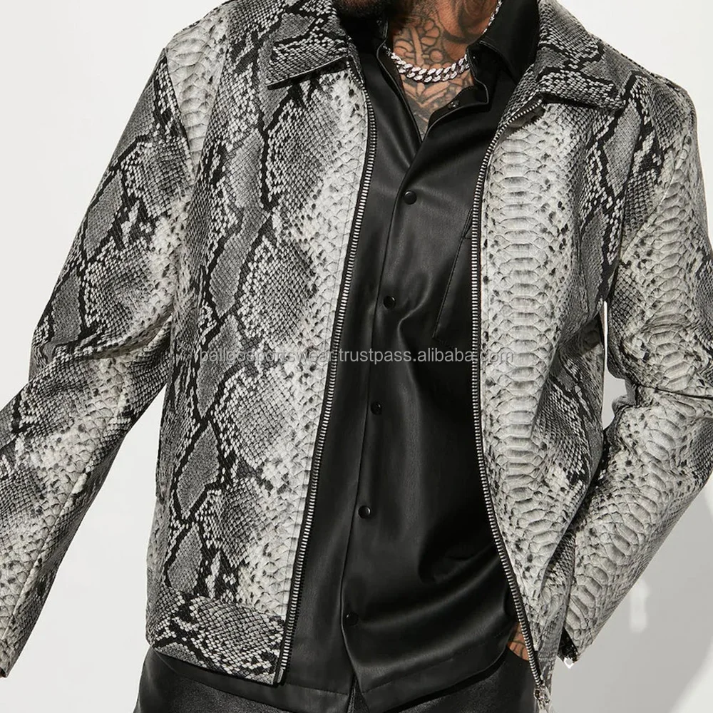 Python Embossed Leather Jacket For Men's New Snakeskin Style Leather ...