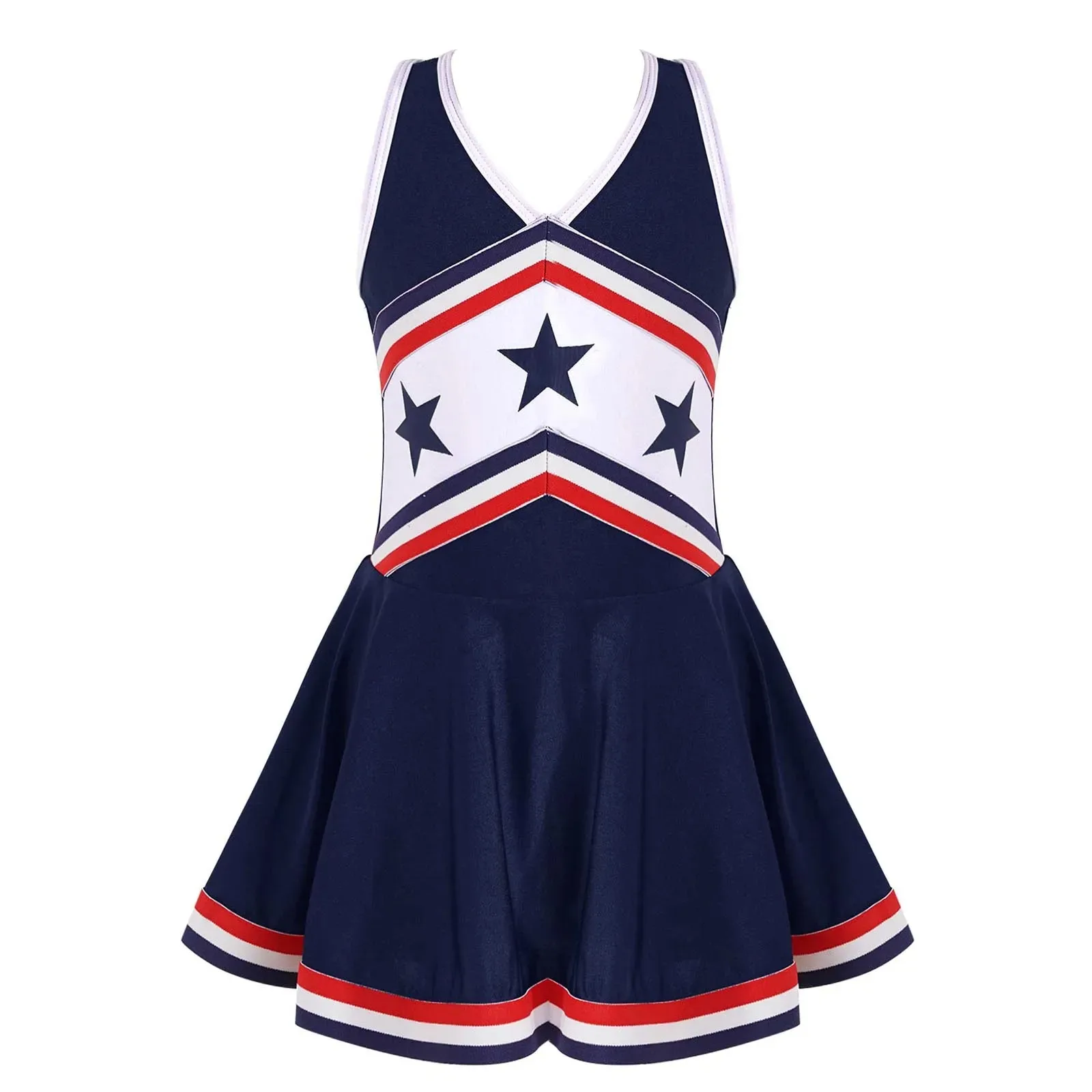 Kids Girls Cheerleader Uniform Cheerleader Dancewear Sleeveless V Neck ...