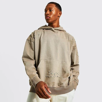 Men's Oversized Acid Washed Distressed Hoodie Blank High Quality ...