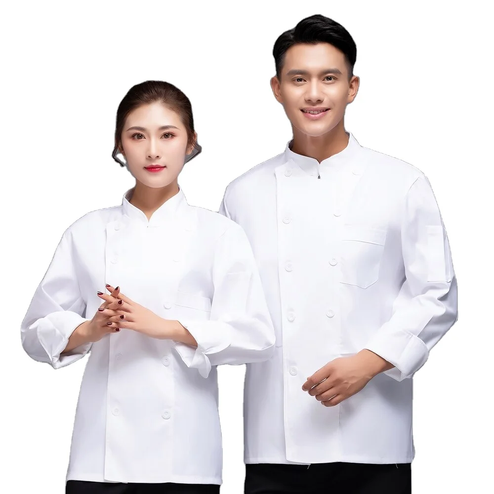 Unisex Pure Color Double Breasted Chef Cooking Uniform Coats Long ...