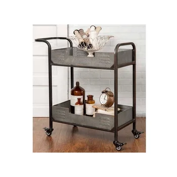 Industrial Vintage Style Metal Galvanized Serving Trolley Bar Serving ...
