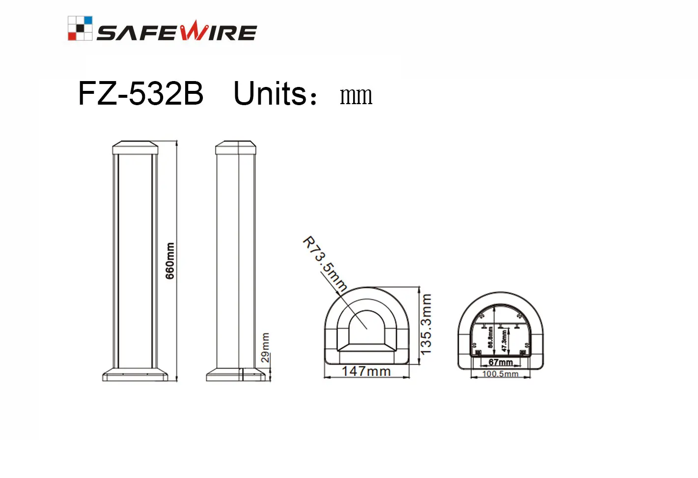Safewire FZ-532B Mini-Columns - Versatile Aluminum Profile Stands