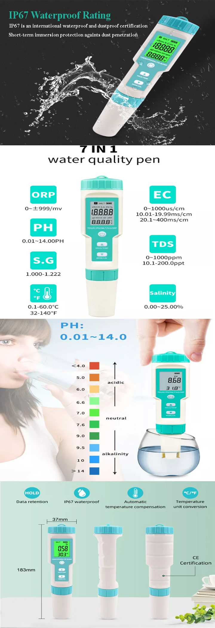 7 in 1 Water Quality Pen - Precision Testing Solutions