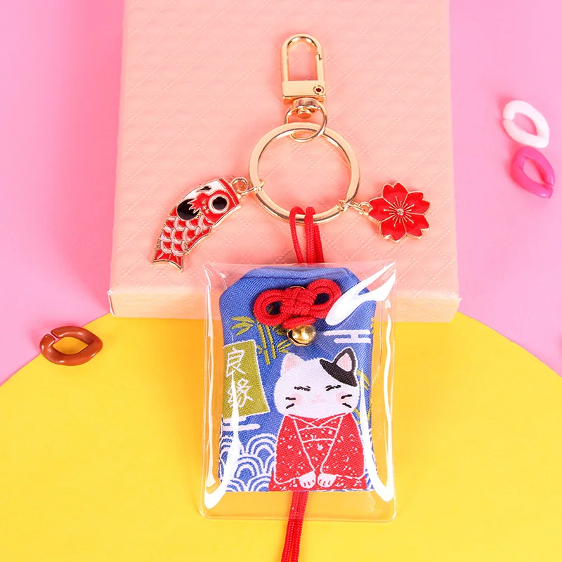 Japanese Maneki Neko Keychain Bag Charm for Luck & Success, OEM