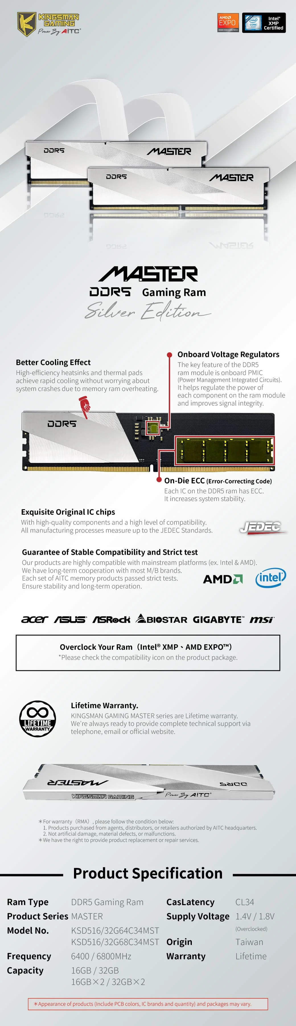 Ddr5 16gb X2 6800mhz Dual Channel Memoria Ram With Silver Heatsink ...