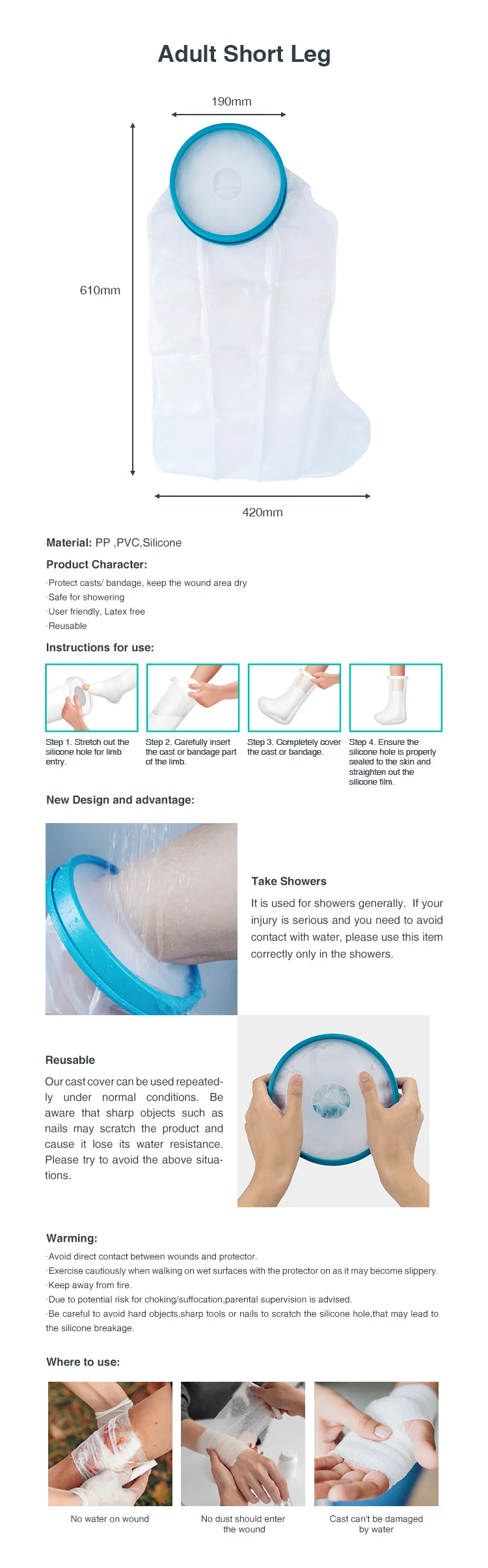 Adult Short Leg Waterproof Plaster Cast Cover Bandage Protector For ...