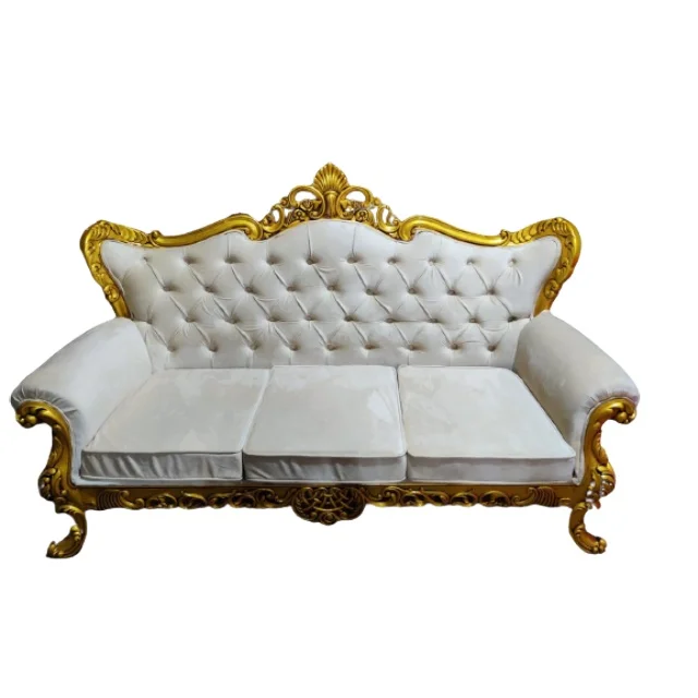 Wooden Royal Antique Gold Hand Carved 3 Seater Sofa Set Wood Land ...