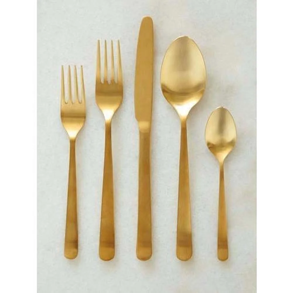 Gold Mirrored Polished Stainless Steel Flatware Set With Modern Thick ...