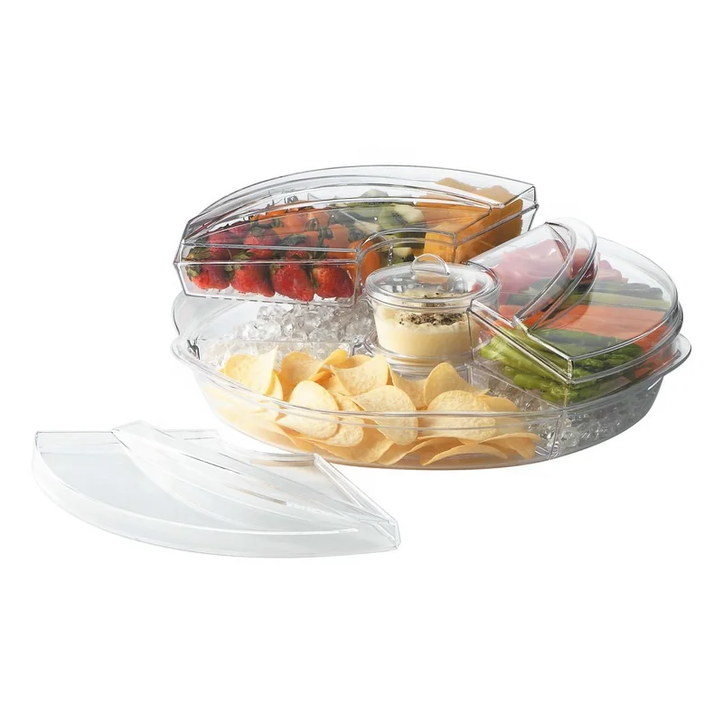 Divided Acrylic Food Serving Tray with Cover - Eco-friendly