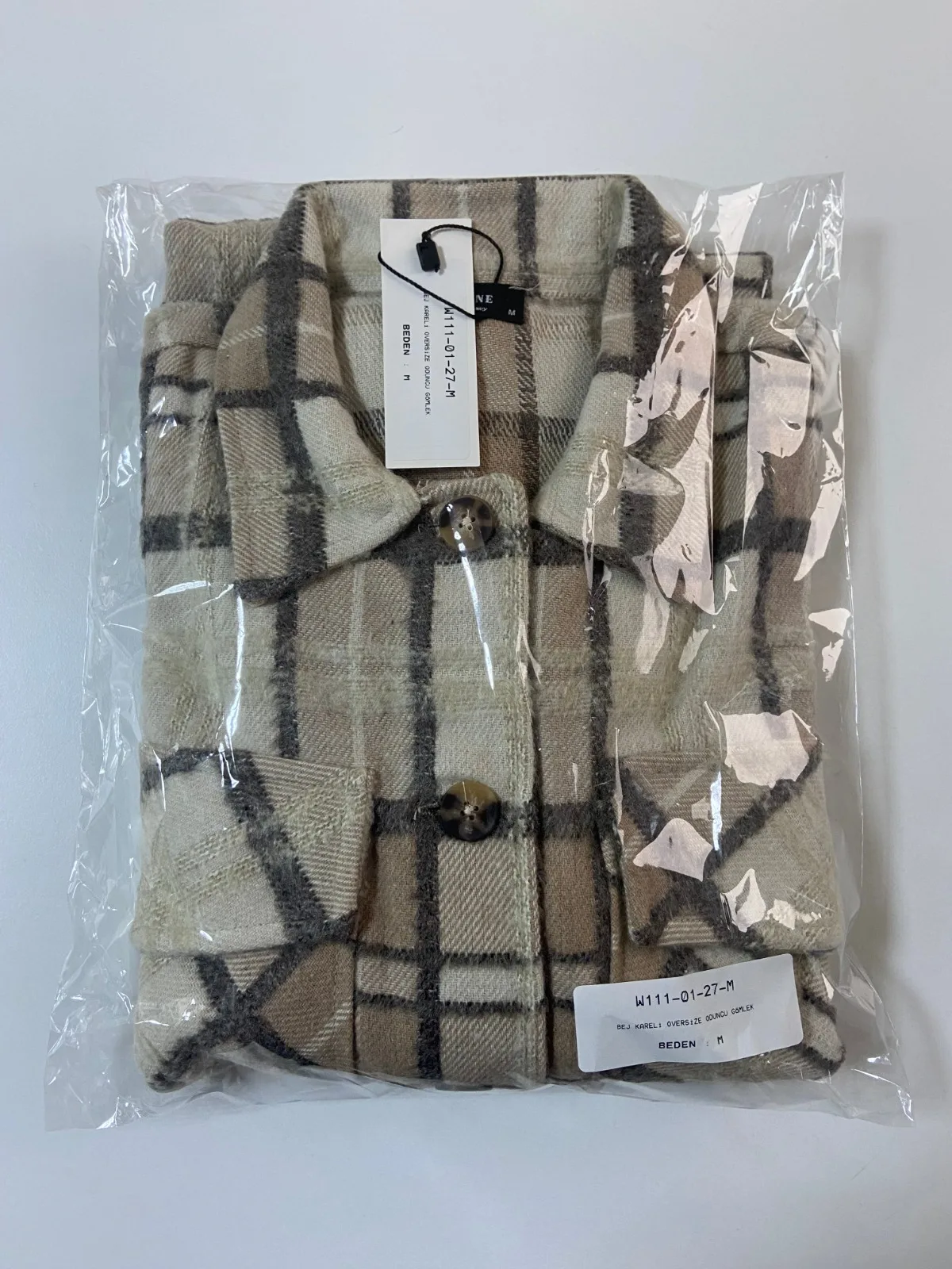 Beige Oversize Plaid Textured Heavyweight Overshirt Coat - Buy Plaid ...