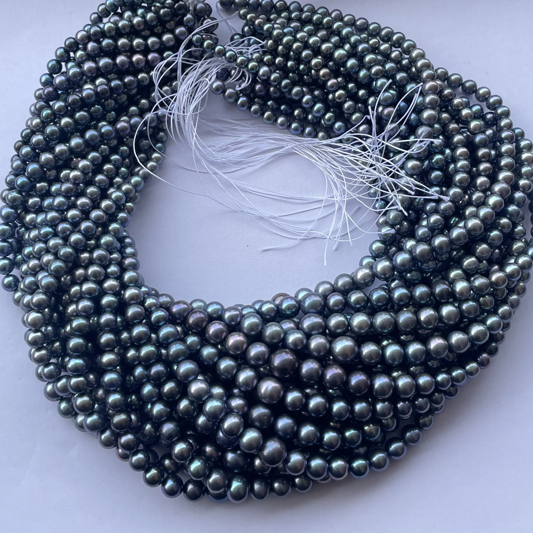5mm 7mm Natural Black Rainbow Freshwater Pearl Round Beads Strand AAA ...