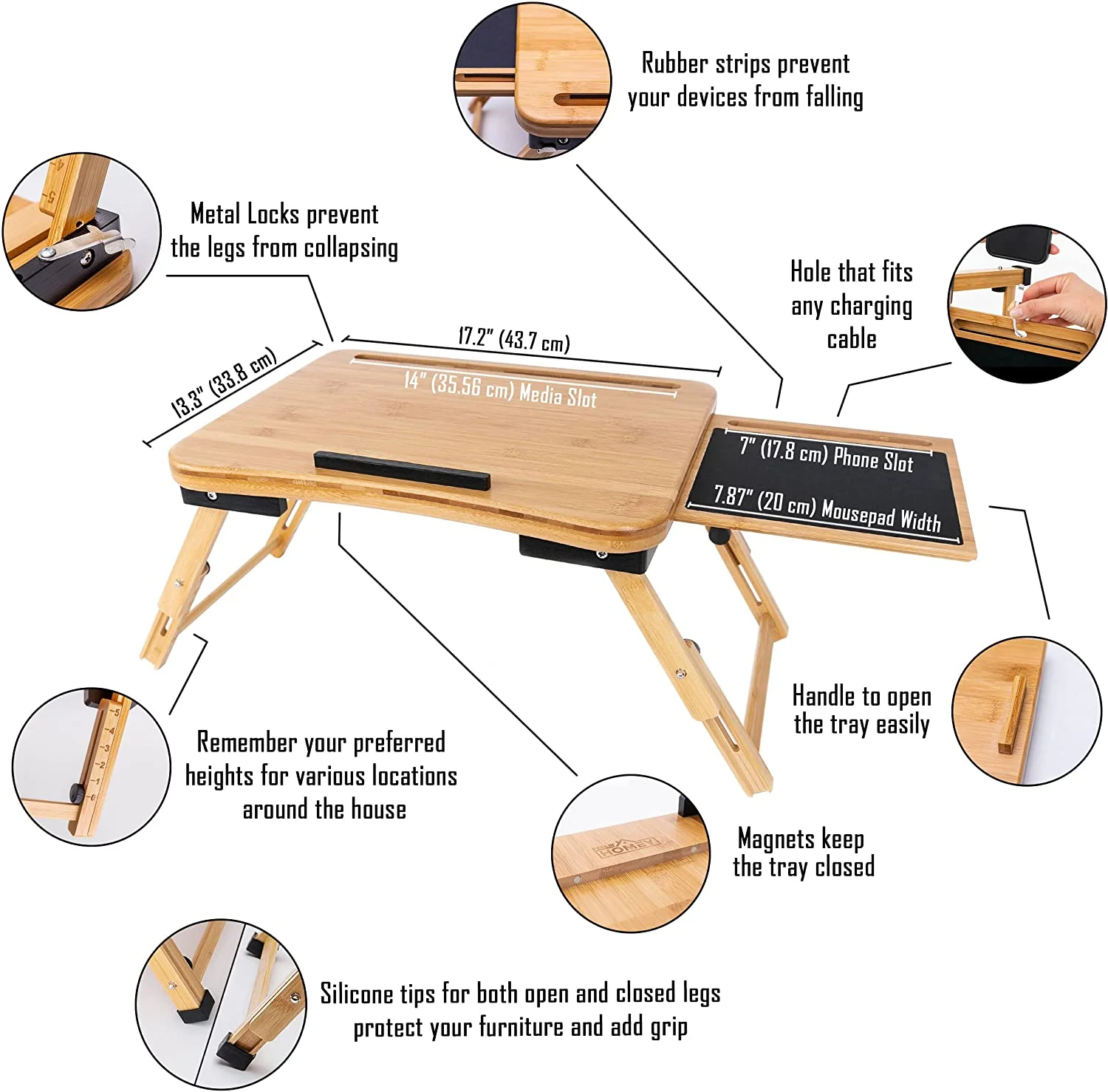 Hostk Customized Folding Adjustable Legs Bamboo Lap Desk With A Mouse ...