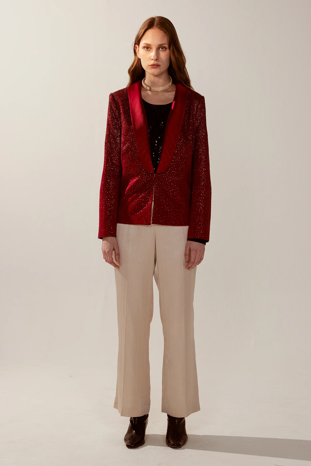 Stylish Red Sequined Mesh Slim Fit Blazer - Buy Women Blazer,Women ...