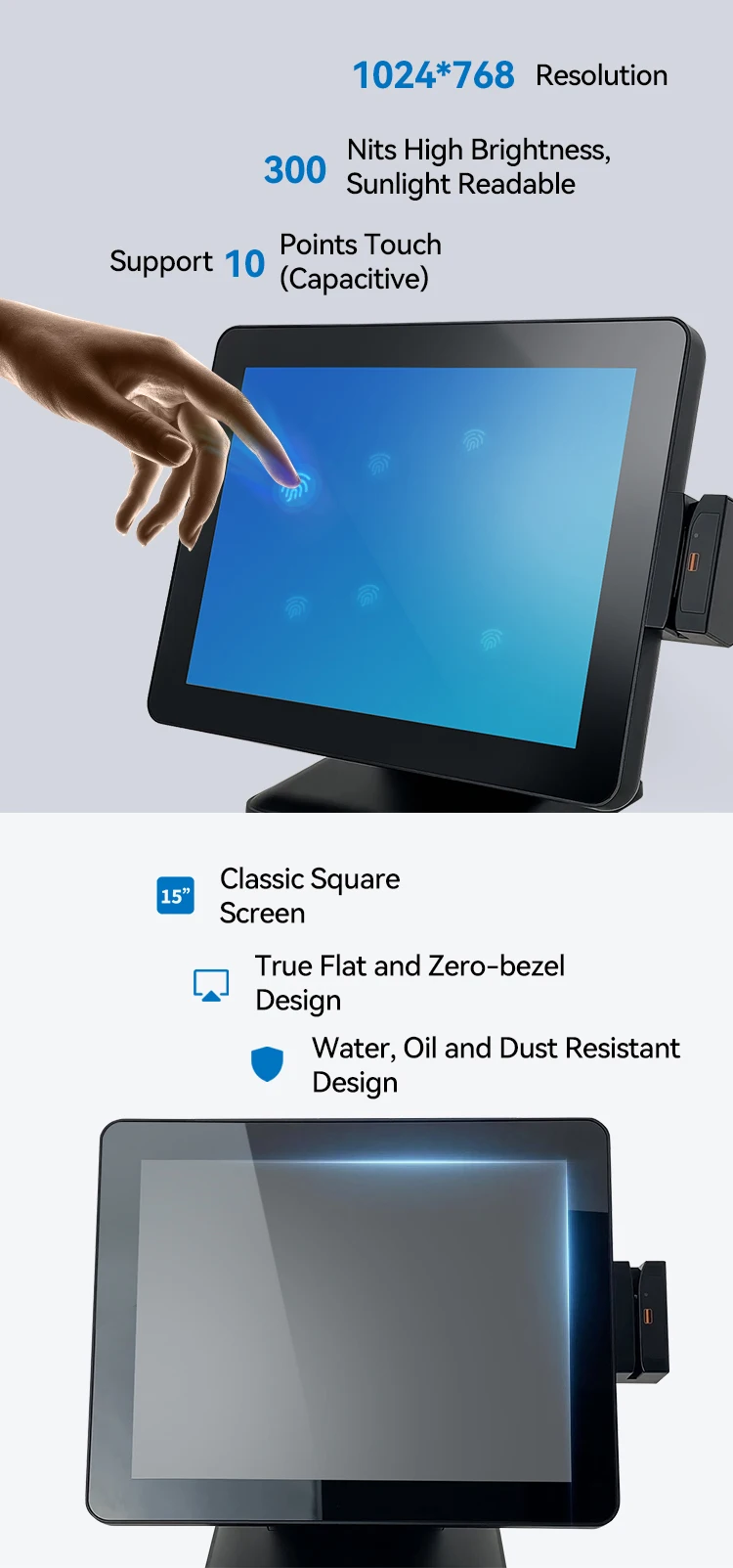 Touchdisplays 15 Inch Restaurant Dual Screen Offline Swipe Card ...