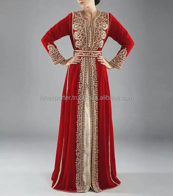 Qatari Women Red Bridal Dress With Luxurious Machine Embroidery With ...