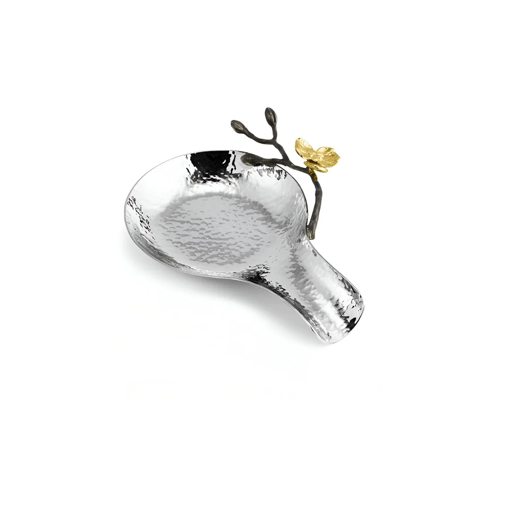 Hammered Steel Polished Floral Design Customized Size Spoon Rest Luxury ...