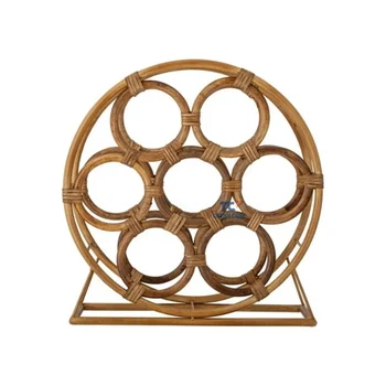 Elegant Natural Rattan Round Wine Rack Bohemian Rattan Wine 7 Bottle ...