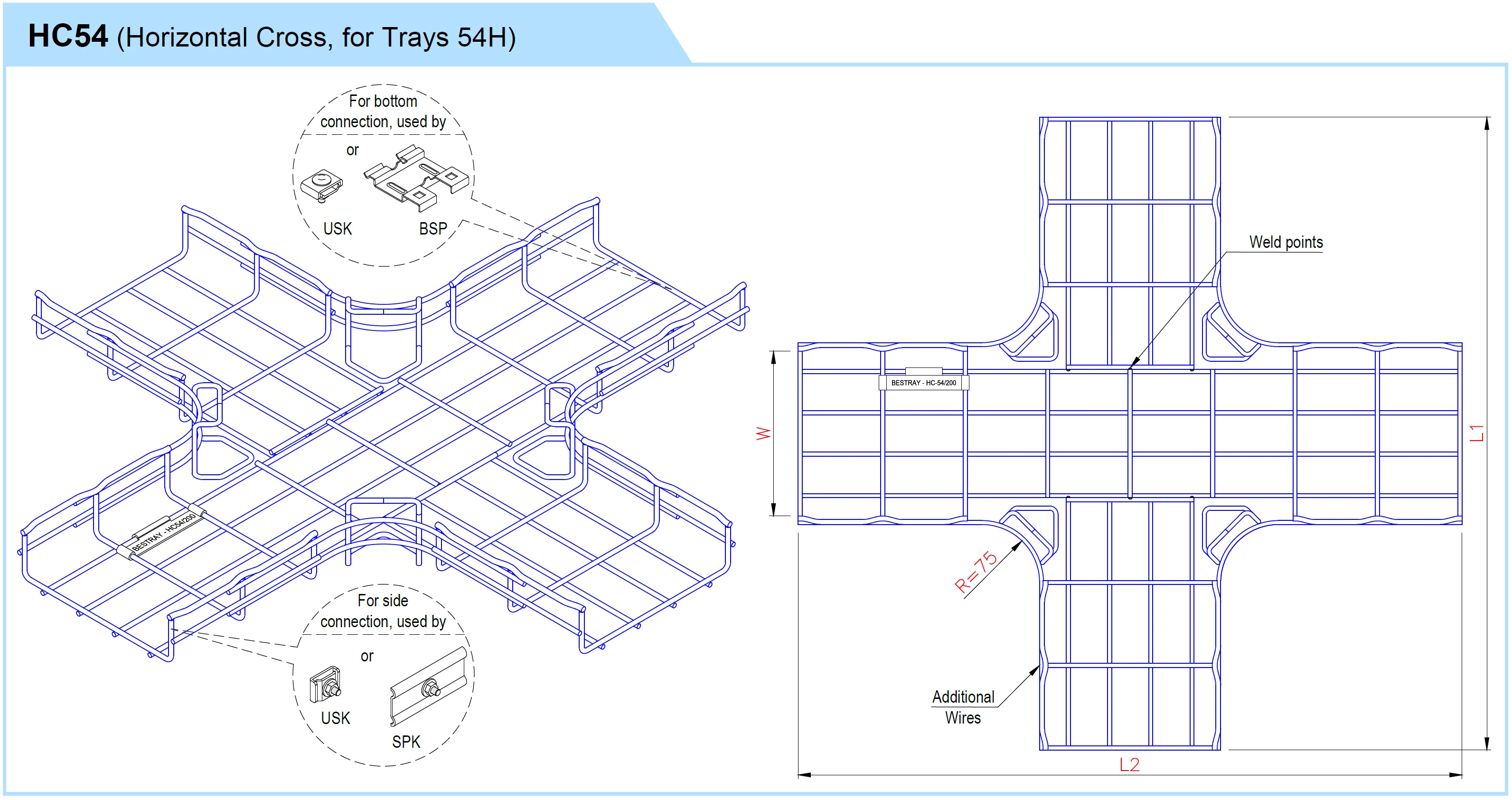 Bestray 105mm Height Cable Tray 304 Inox Horizontal Cross Steel PVC ...
