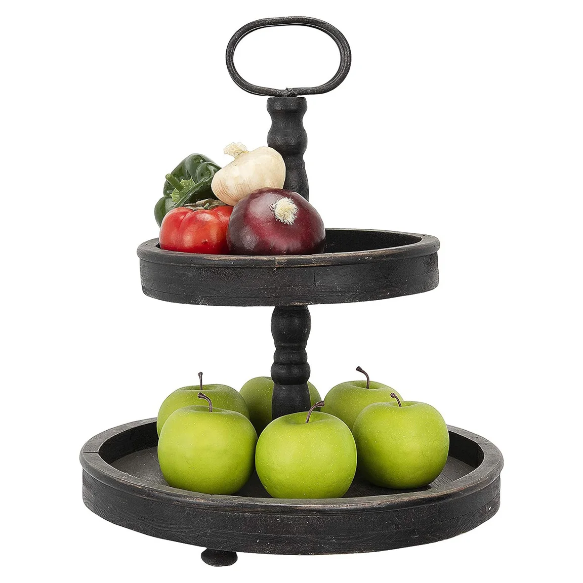 2 Tiered Rustic Serving Tray Wooden Farmhouse Decorative With Handle ...