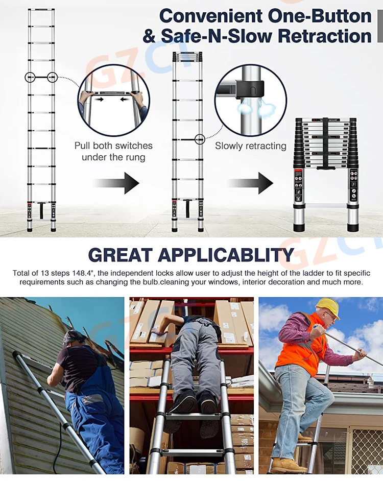 Aluminum Telescopic Articulated Ladder Stairs 2.7m 3.1m 3.5m 3.8m 4.3m ...