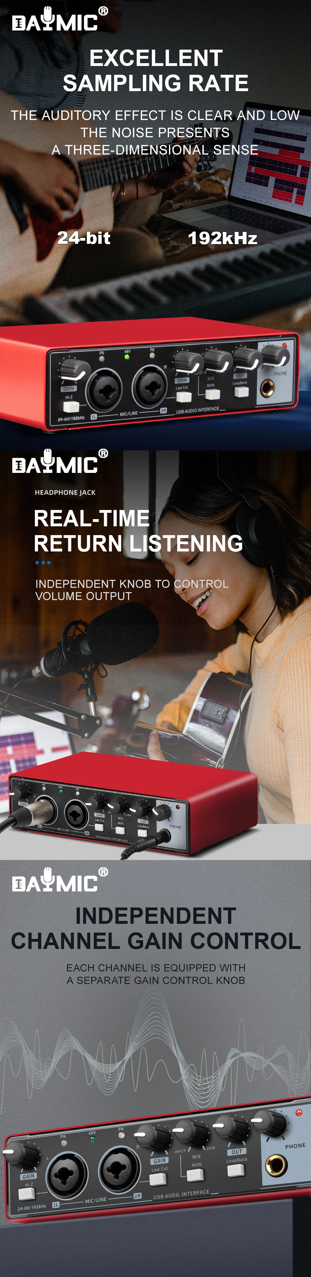 Hot 6.35mm Xlr Inputs Audio Interface Sound Card Audio Interface ...