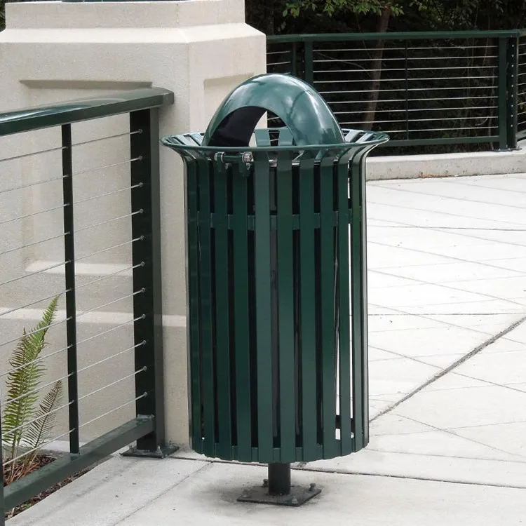 Round Slatted Steel Big Public Garbage Can Container Outdoor Street ...