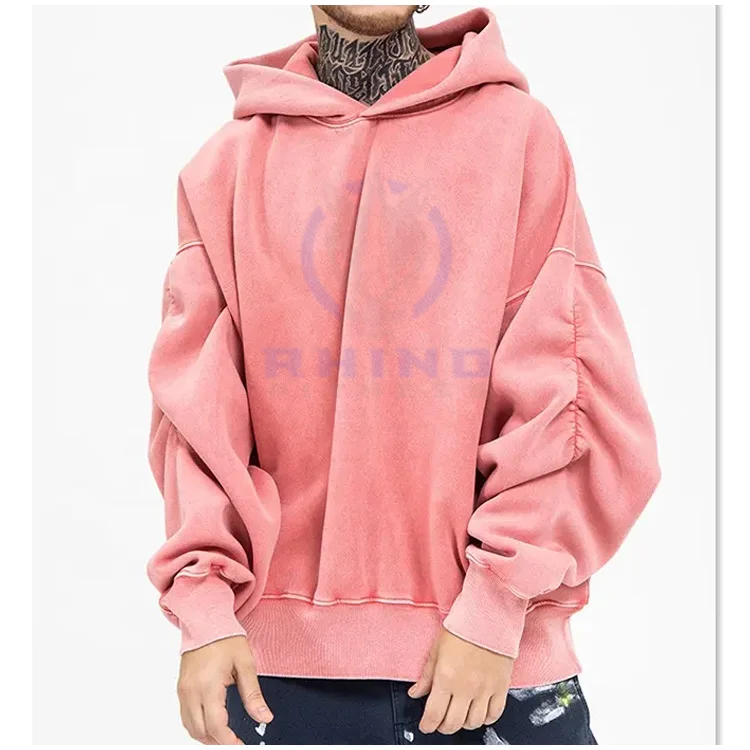 Oversized Acid Wash Black Hoodie Street Washed Men Custom Logo Loose ...