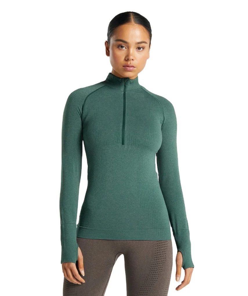 2022 Women Long Sleeve Compression 1/4 Zipper Lightweight Yoga Training ...