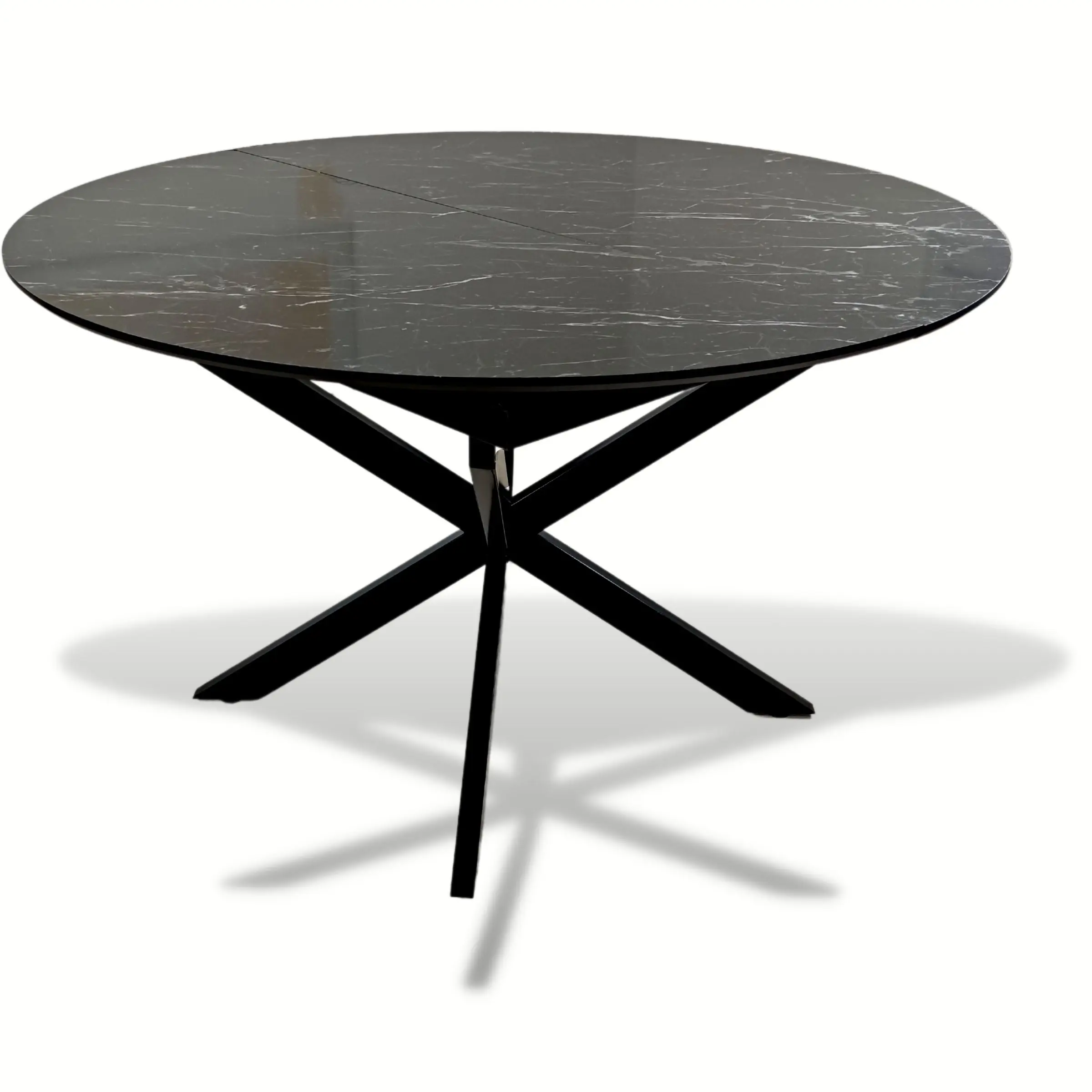 Expandable Design Round Dining Table Metal Legs Concrete Matt Pattern ...