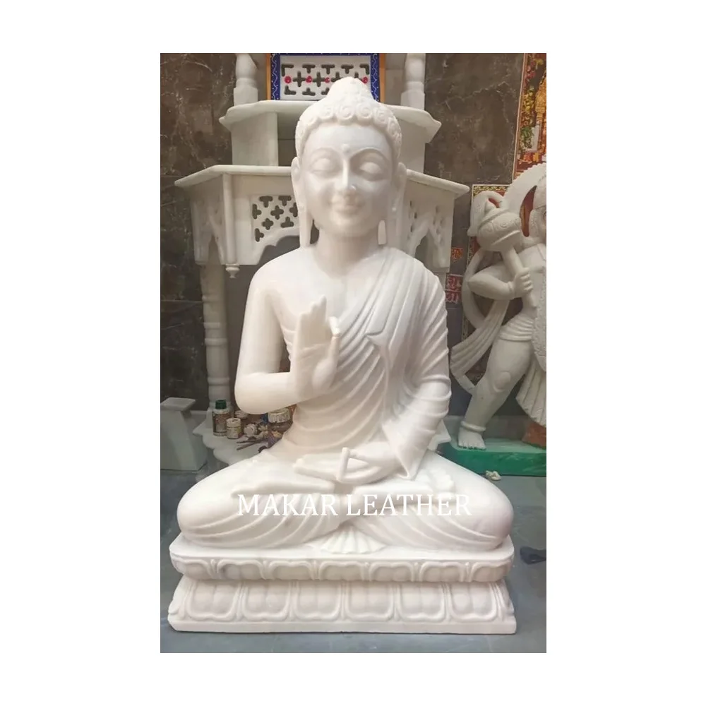 Smile Face Pure White Marble Very Beautiful Blessing Hand Buddha Statue ...