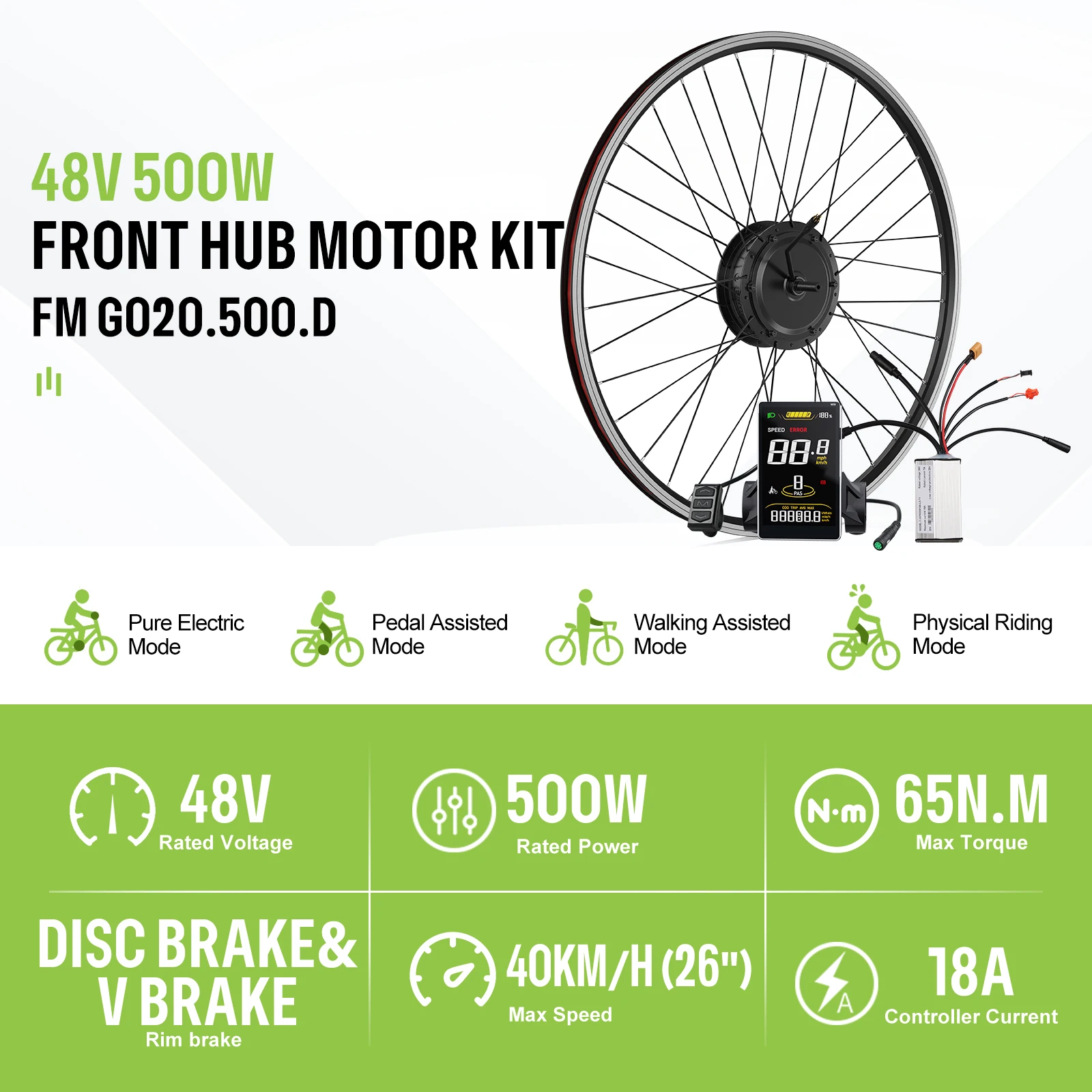 Bafang Ebike Conversion Kit G020 48V 500W Front Hub Motor Kit Cassette ...