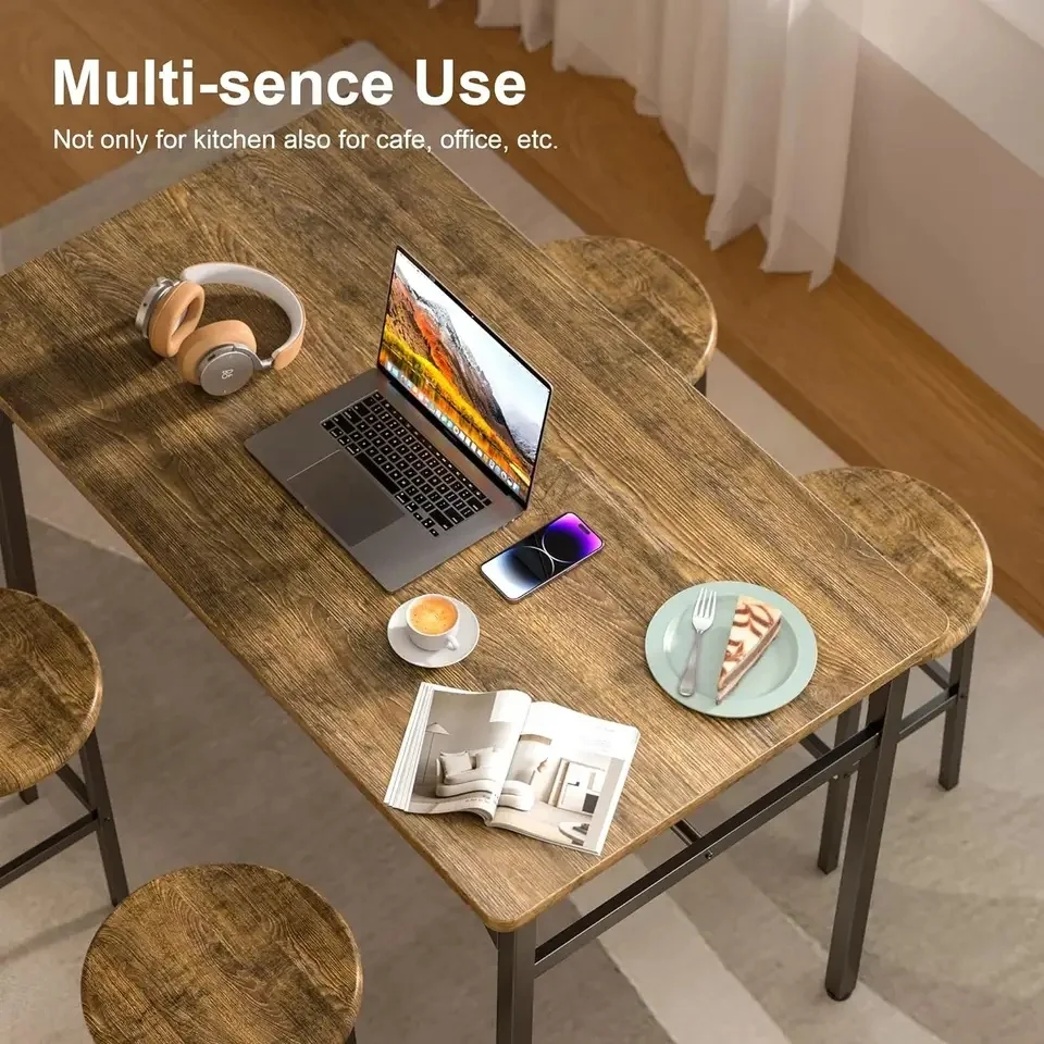 Customized Wood Dining Table For 5 People Rectangle Rubber Wood Table ...