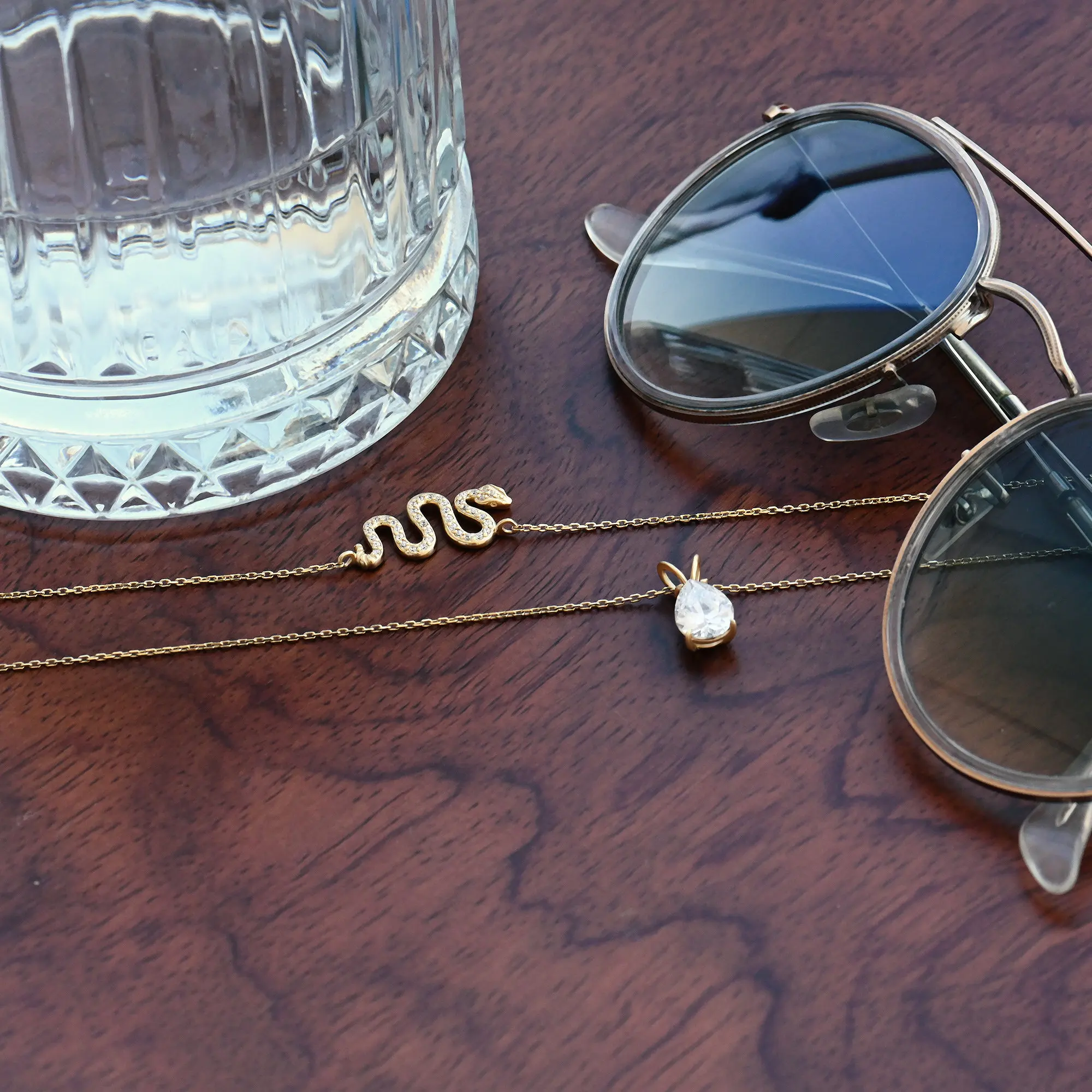 14k Solid Gold Diamond Snake Delicate Animal Pendant Necklace ...