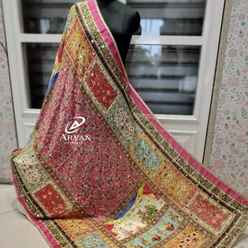 New Fancy Handmade Embroidery Mirror Work Pakistani Silk Dupattas ...